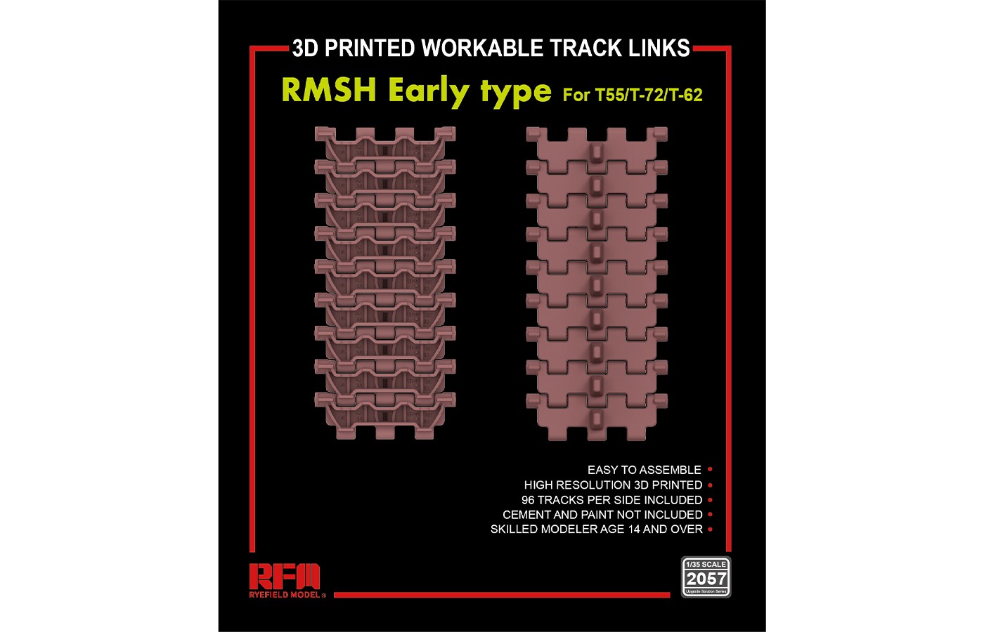 1:35 RMSH Early type workable track links for T55/T-72/T-62 (3D printed)
