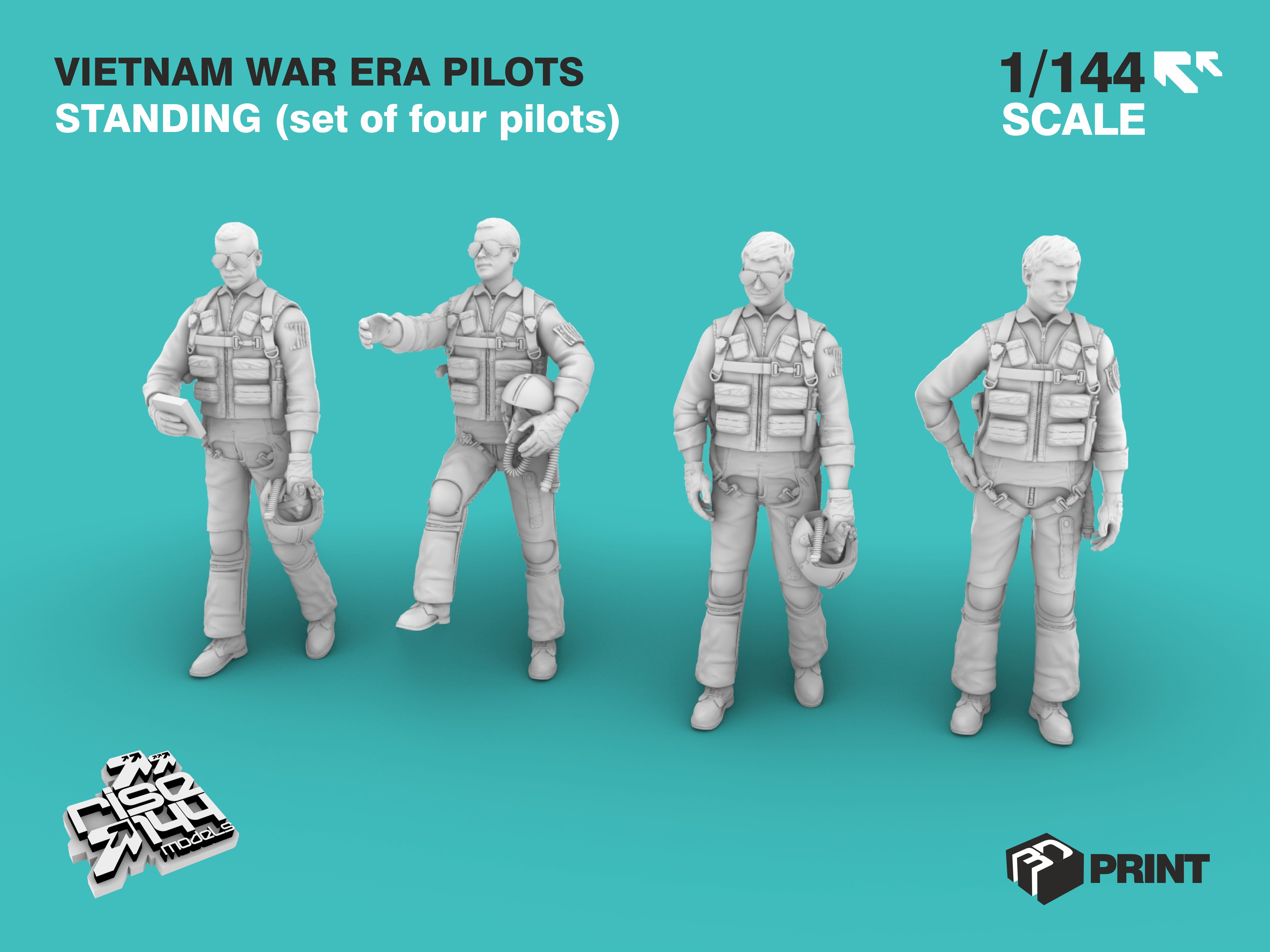 1:144 Vietnam War era American Pilots standing positions (4x pilots)