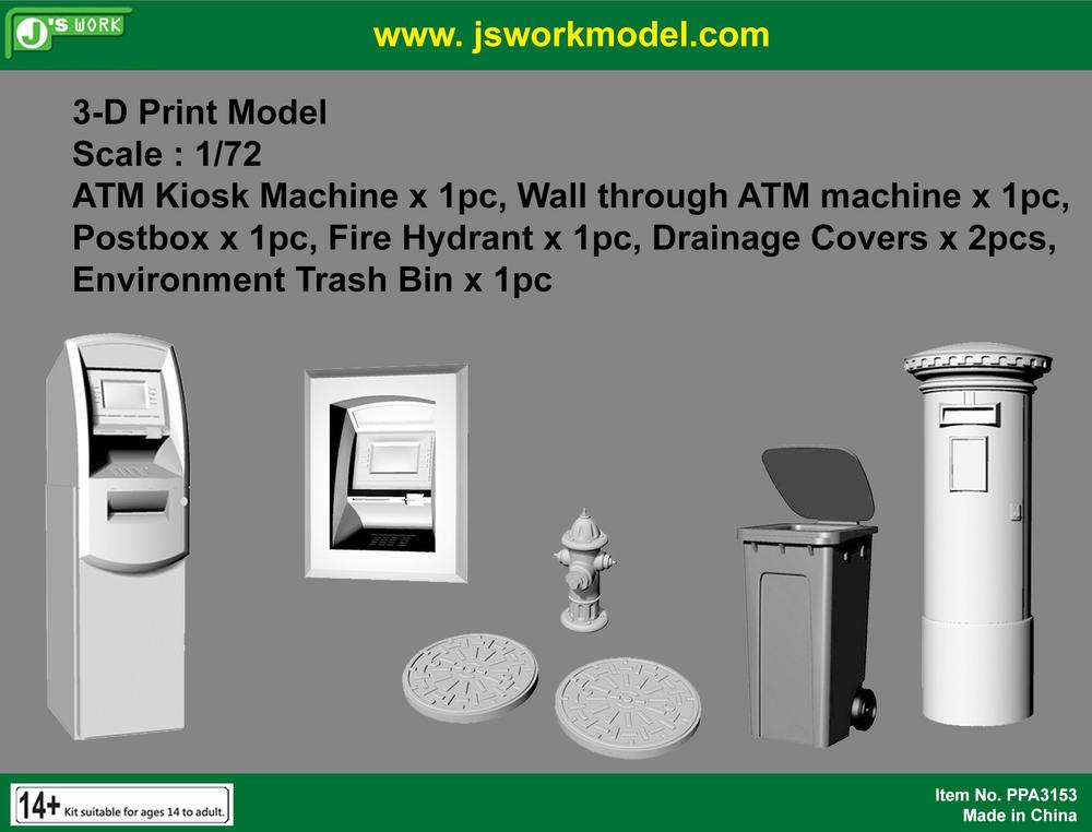 1:72 ATM Kiosk Machine x 1pc Wall through ATM machine x 1pc Postbox x ...