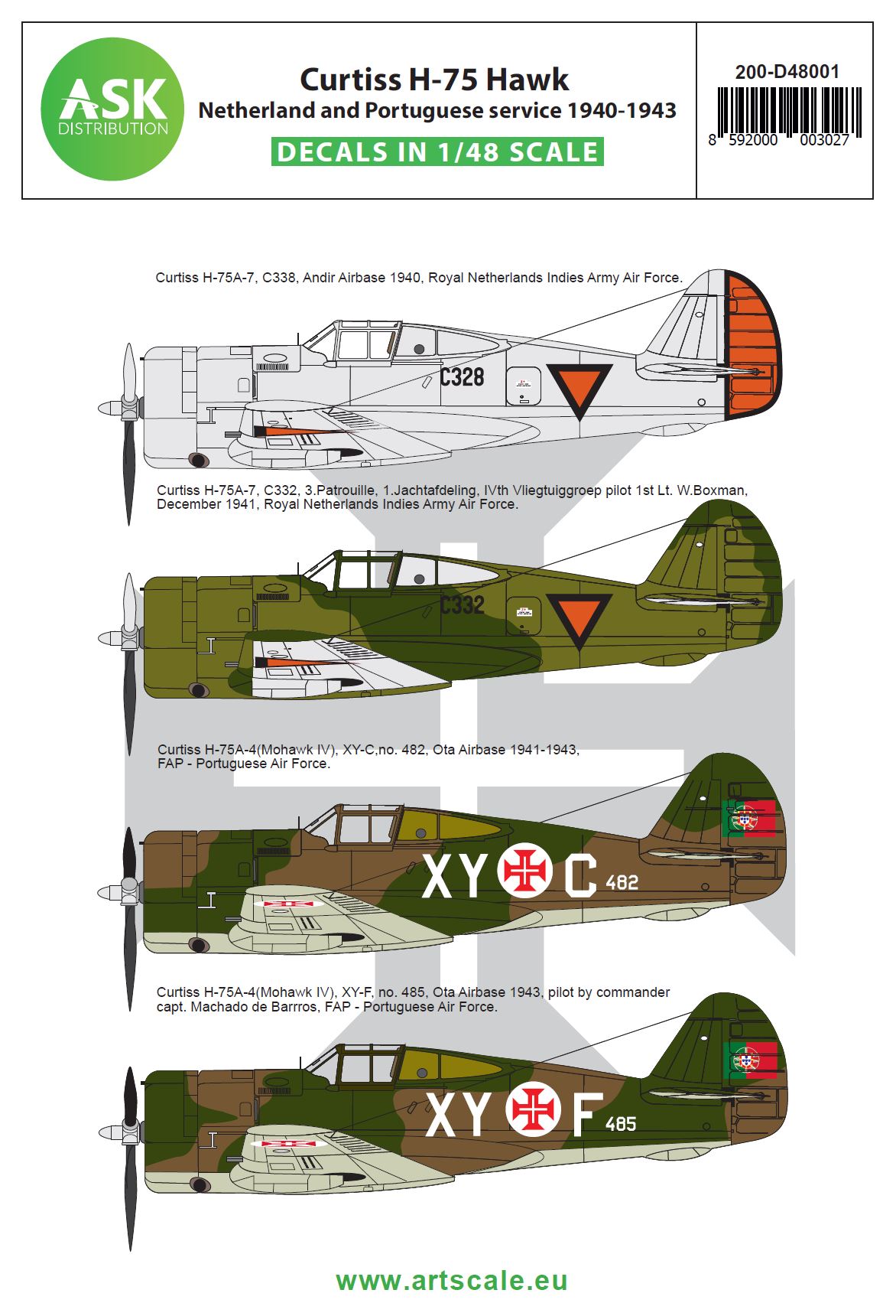 1:48 Curtiss H-75 Netherlands and Portuguese service 1940-1943