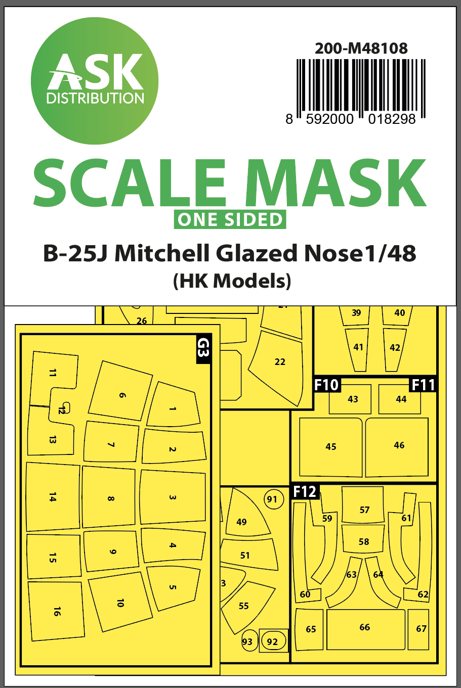 1:48 B-25J Mitchell one-sided mask self-adhesive pre-cutted for HK Models