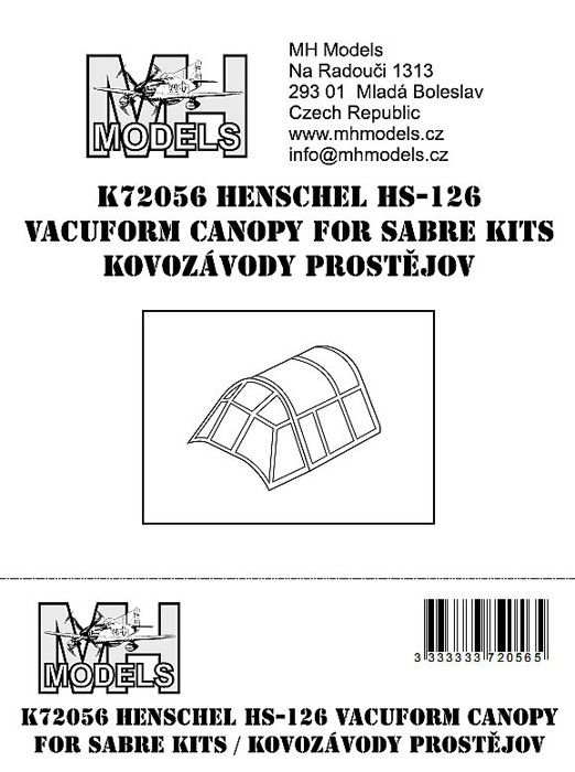 1:72 Henschel Hs-126 vacuform canopy