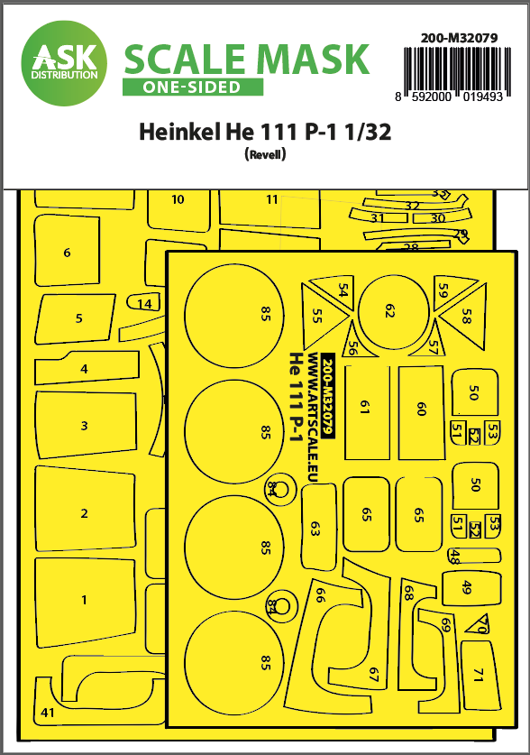 1:32 Heinkel He 111P-1 one-sided express fit mask for Revell