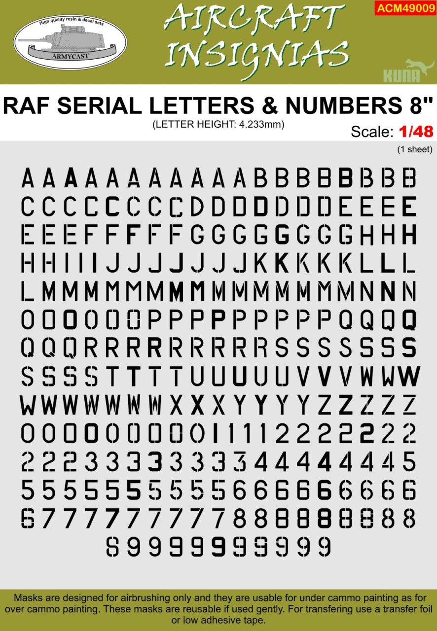 1:48 RAF SERIAL LETTERS & NUMBERS 8