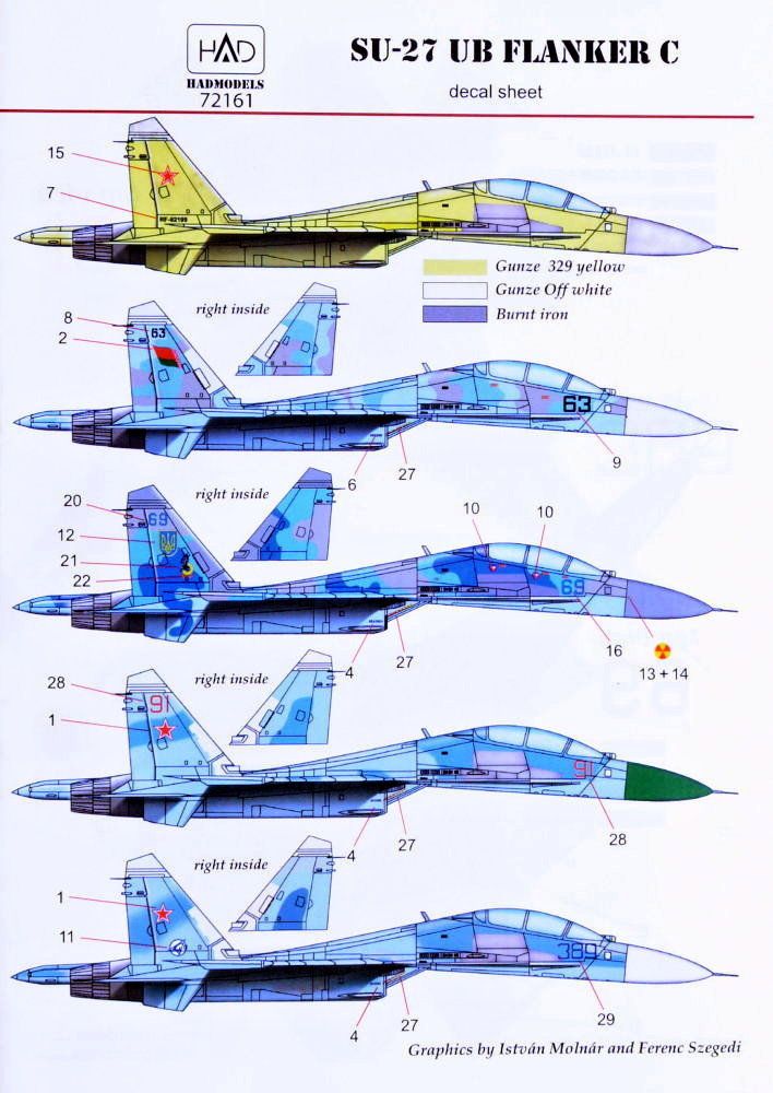 1:72 Decal Su-27 UB Flanker C (5x camo)
