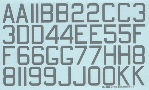 1:48 RAF WWII 48" x 30" bomber squadron code letters and numbers, m/s/grey. Double sheet