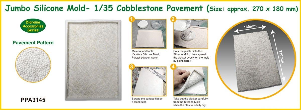1:35 Jumbo Silicone Mold - Cobblestone Pavement Size: Approx. 270 x 180 mm