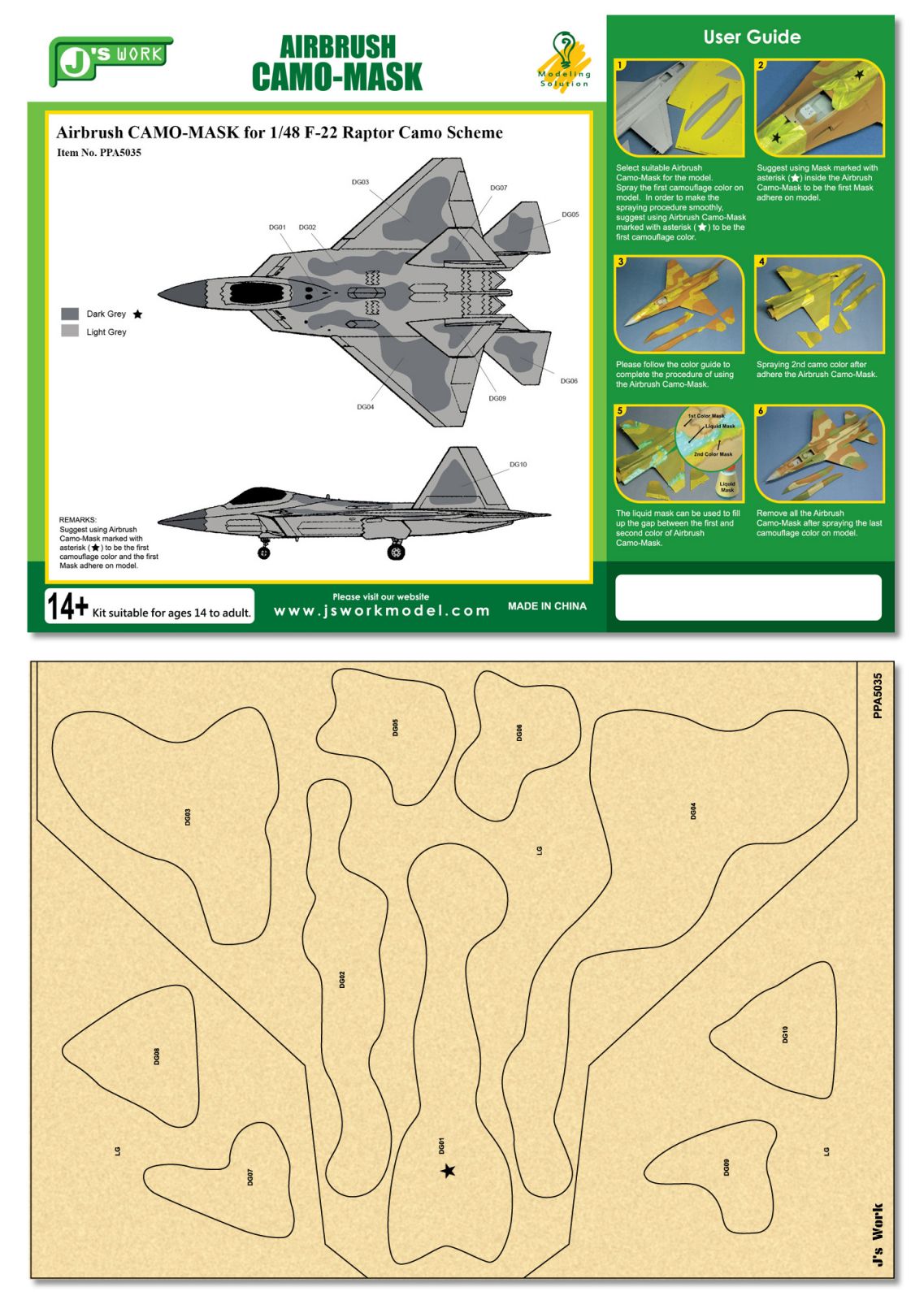 Airbrush CAMO -MASK for 1/48 F-22 Raptor Camo Scheme