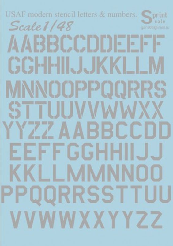 1:48 USAF modern stencil letters&numbers (GREY)