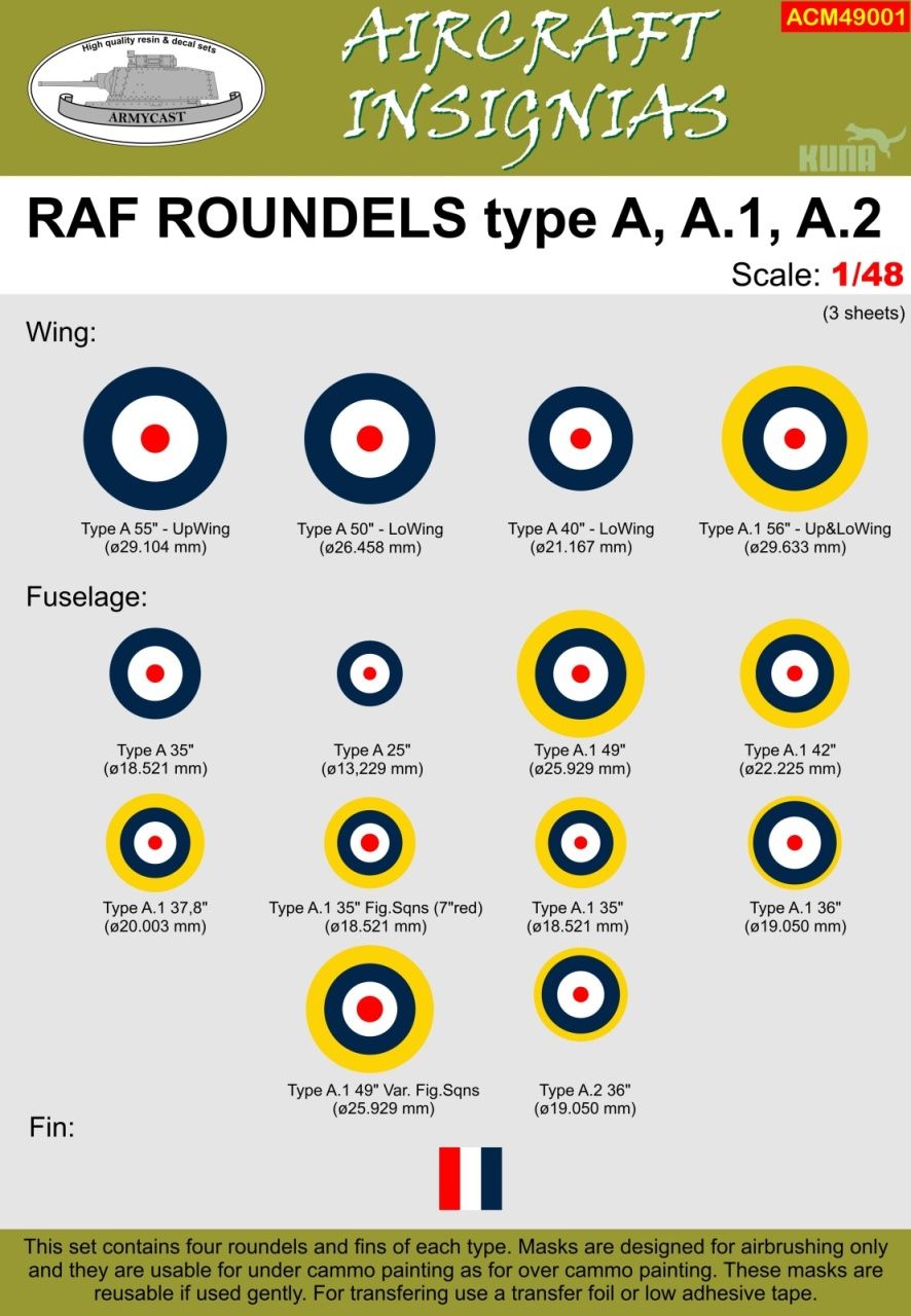 1:48 RAF Roundels type A, A.1, A.2