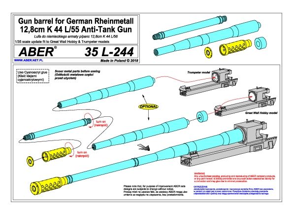 1:35 Gun barrel for German Rheinmetall 12,8cm K44 L/55 Anti-Tank Gun