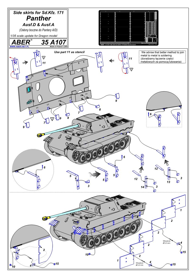 1:35 Side skirts for german tanks Sd. Kfz. 171 Panther Ausf. D and Ausf. A.