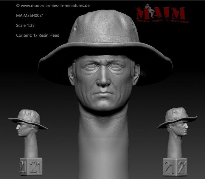 1:35 Modern German Head w/Tropical Hat - Neutral Impression #0021