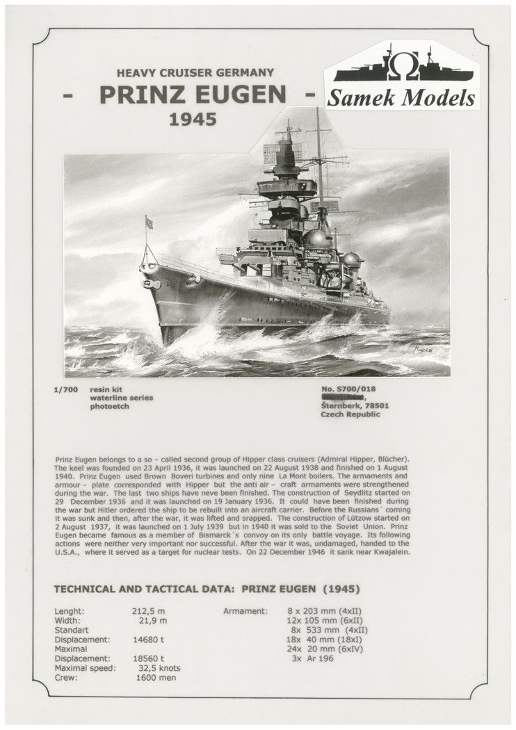 1:700 Heavy cruiser Prinz Eugen Germany 1945